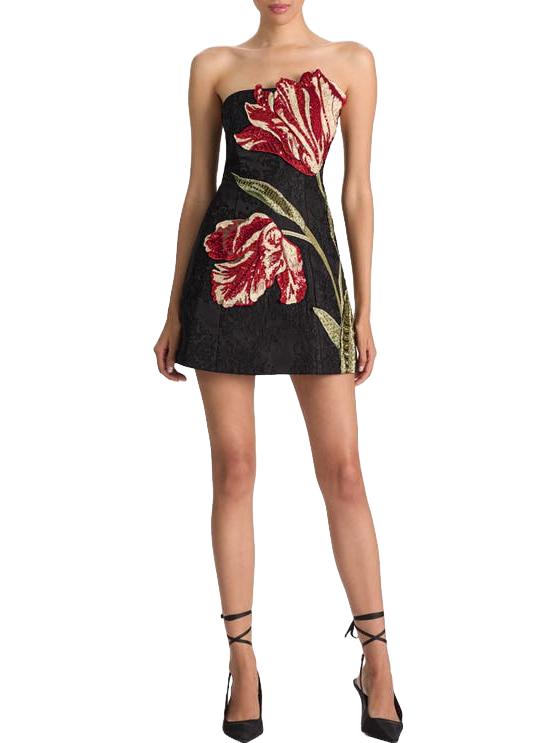 ALICE + OLIVIA Alice + Olivia Strapless Embellished Tulip Jacquard Mini Dress